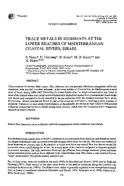 (PDF) Trace metals in sediments at the lower reaches of mediterranean coastal rivers, Israel ...