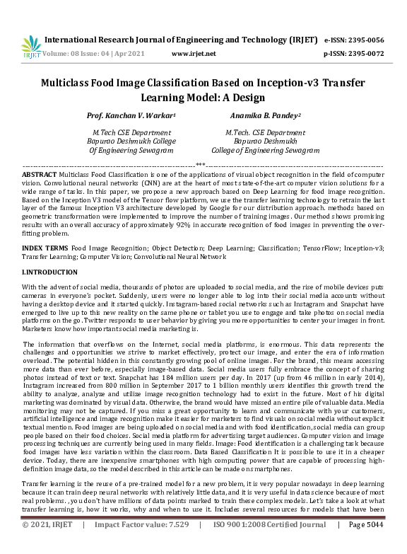 (PDF) IRJET- Multiclass Food Image Classification Based on Inception-v3 ...