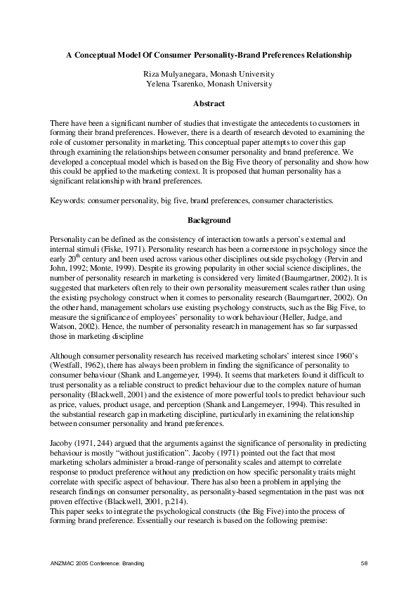 (PDF) A conceptual model of consumer personality-brand preferences ...