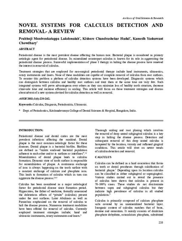 (PDF) Novel Methods of Calculus Detection- A Review