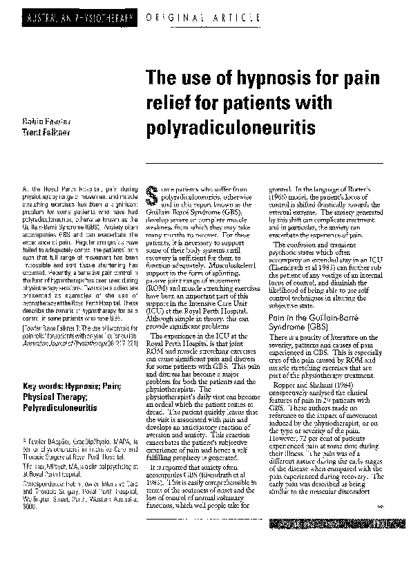 (PDF) Hypnosis for Pain Relief in Polyradiculoneuritis
