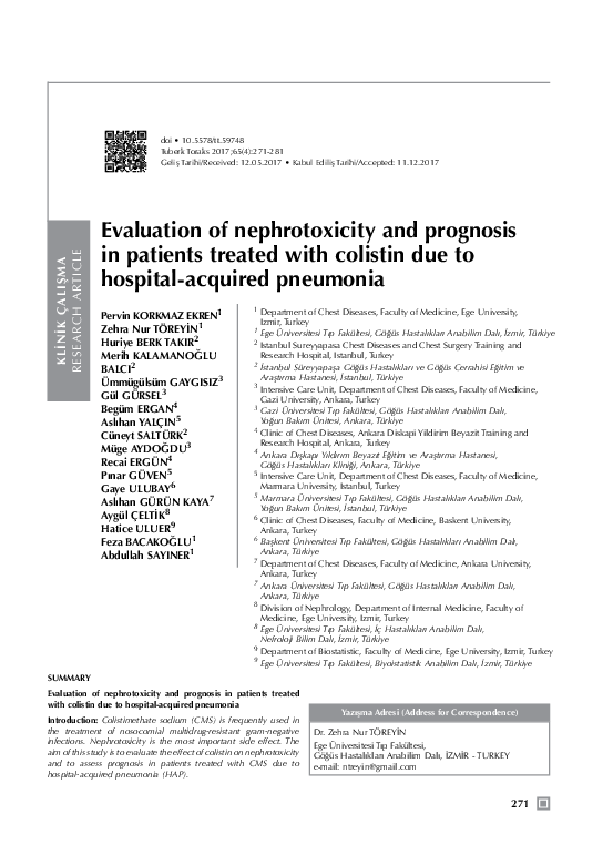(PDF) Evaluation of nephrotoxicity and prognosis in patients treated ...
