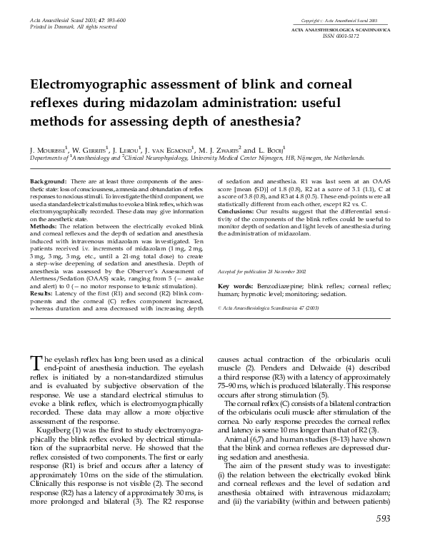 (PDF) Electromyographic assessment of blink and corneal reflexes during ...