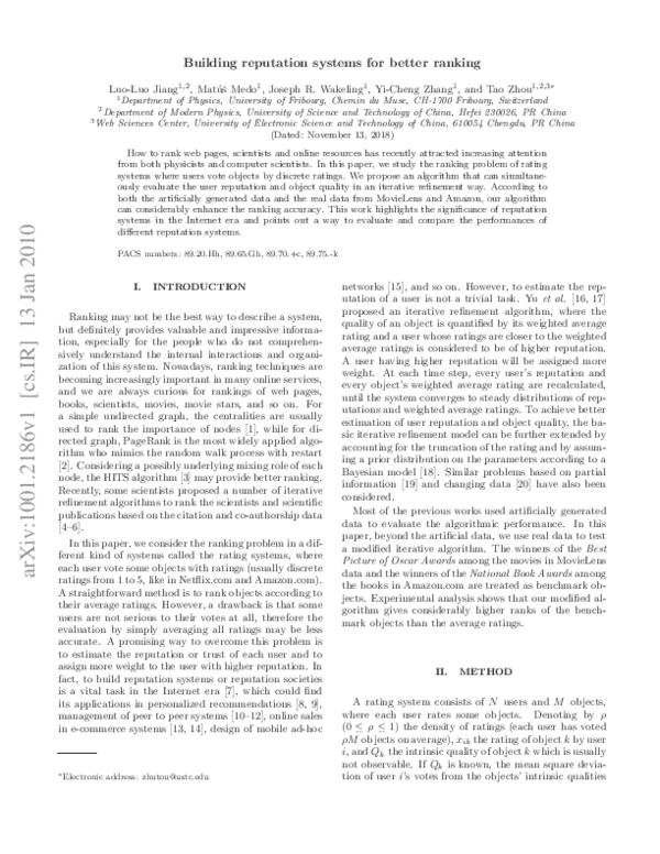 (PDF) Building reputation systems for better ranking
