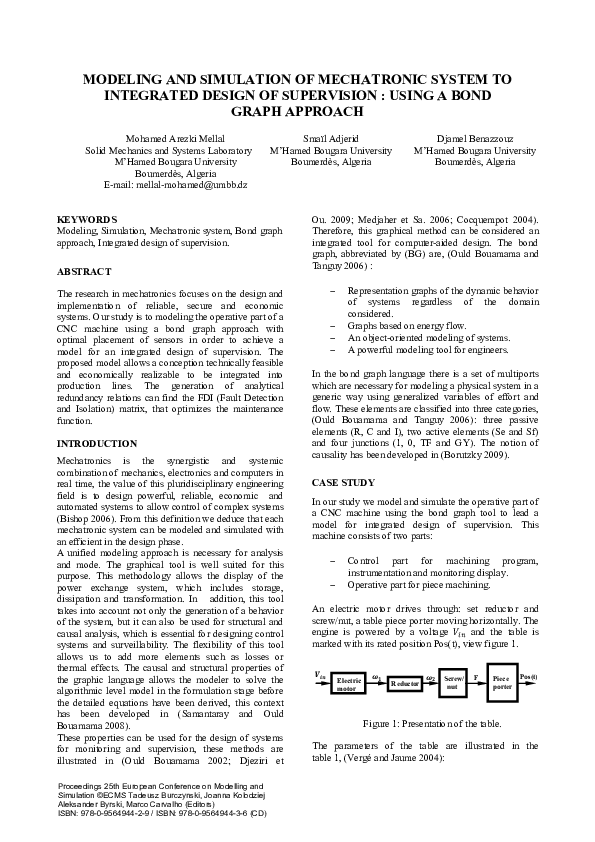 Pdf Modeling And Simulation Of Mechatronic System To Integrated Design Of Supervision Using A