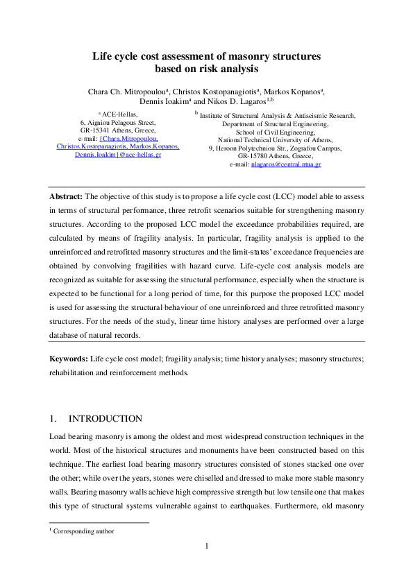 (PDF) Life cycle cost assessment of masonry structures
