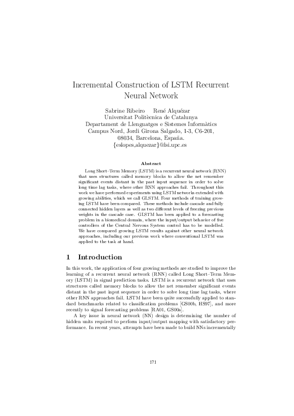 (PDF) Incremental construction of LSTM recurrent neural network (PDF) Incremental construction of LSTM recurrent neural network