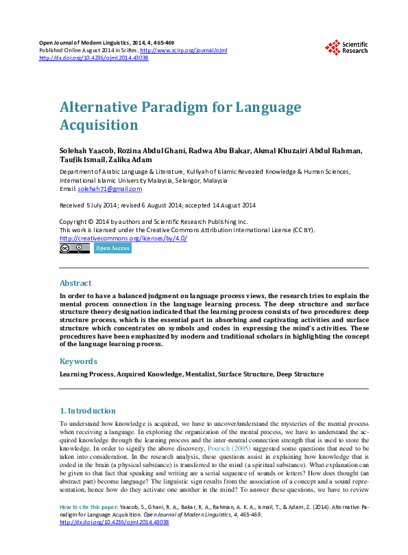 (PDF) Alternative Paradigm for Language Acquisition