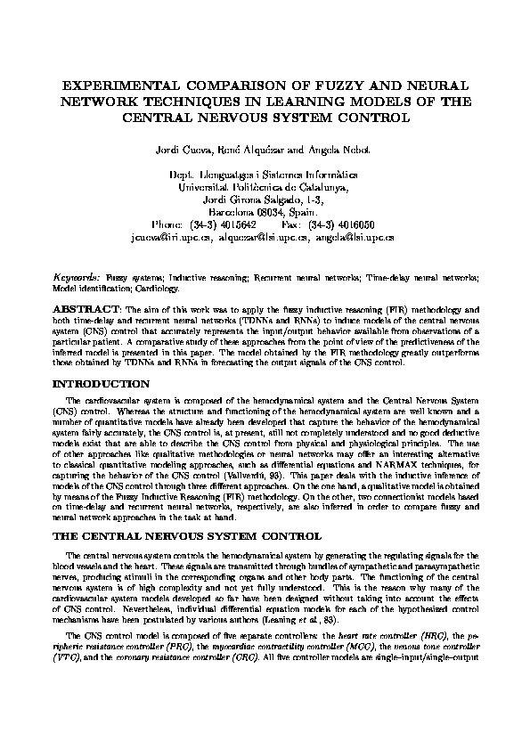 Pdf Experimental Comparison Of Fuzzy And Neural Network Techniques In