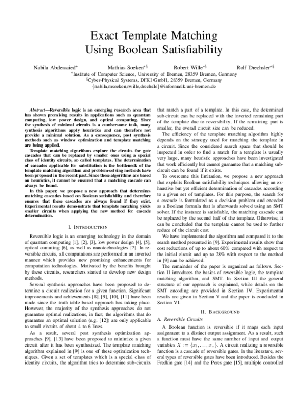 (PDF) Exact Template Matching Using Boolean Satisfiability