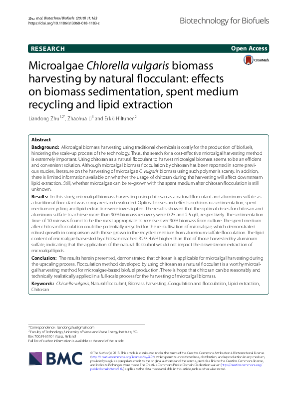 Pdf Microalgae Chlorella Vulgaris Biomass Harvesting By Natural Flocculant Effects On Biomass