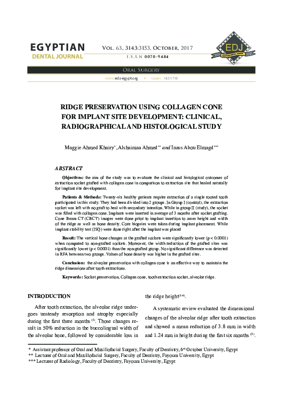 (PDF) Ridge Preservation Using Collagen Cone for Implant Site ...
