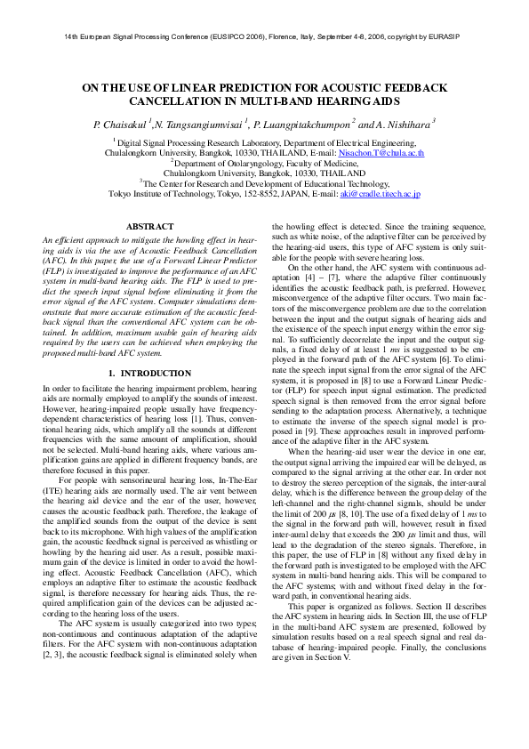 (PDF) On the Use of Linear Prediction for Acoustic Feedback ...