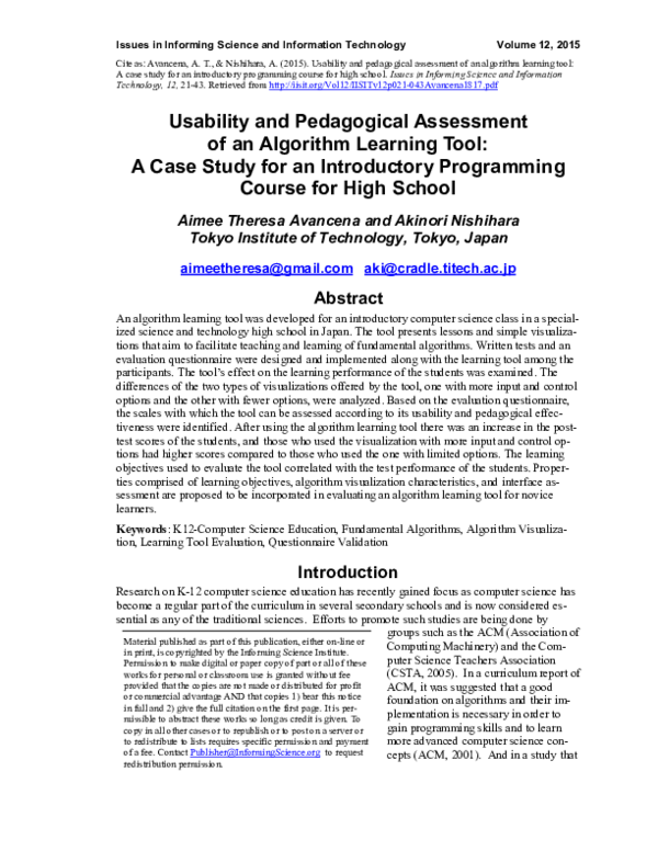 (PDF) Usability and Pedagogical Assessment of an Algorithm Learning ...