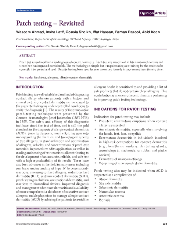 (PDF) Patch testing – Revisited