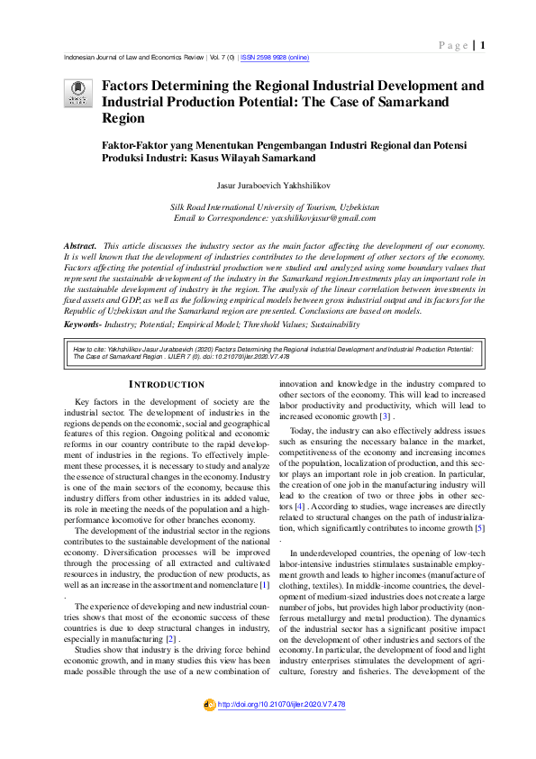 (PDF) Factors Determining the Regional Industrial Development and ...