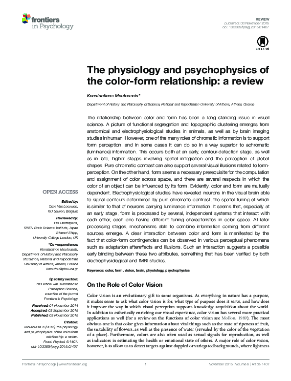 (PDF) The physiology and psychophysics of the color-form relationship ...