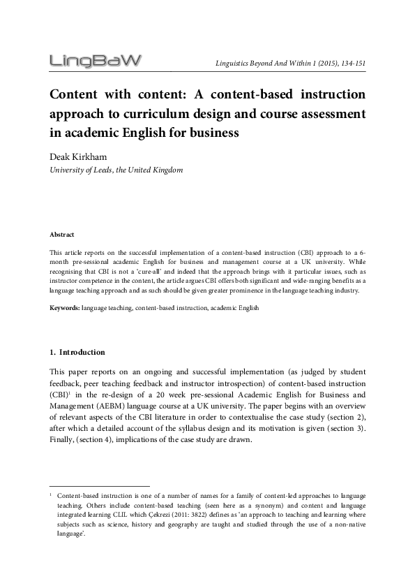 (PDF) Content with content: A content-based instruction approach to ...