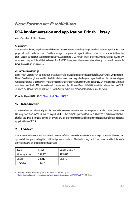 (PDF) RDA implementation and application: British Library