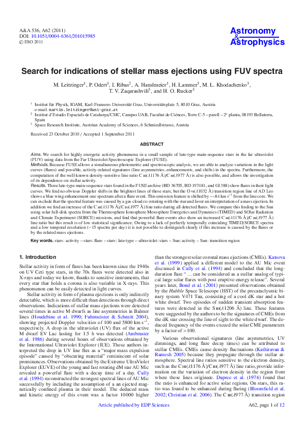 (PDF) Search for indications of stellar mass ejections using FUV spectra