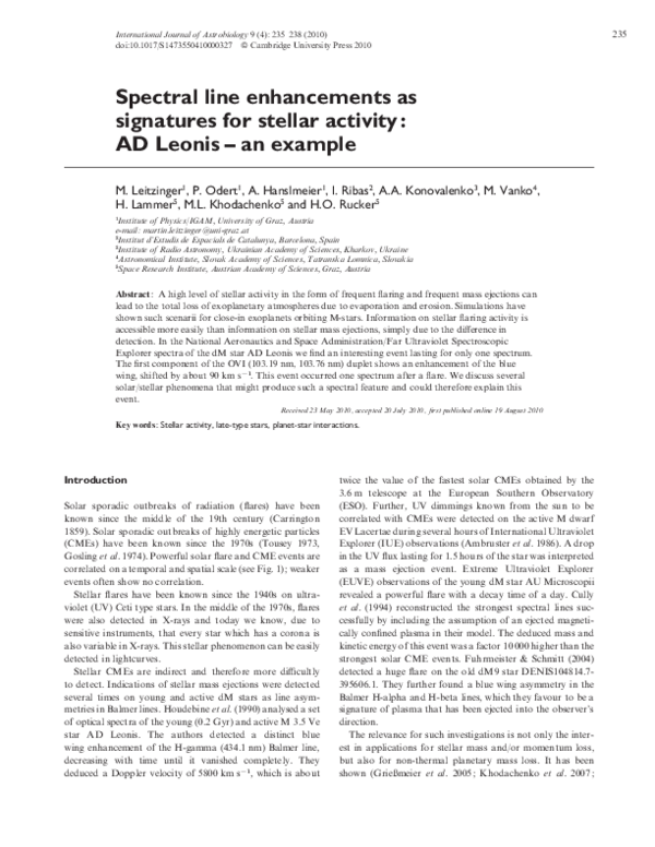 (PDF) Spectral line enhancements as signatures for stellar activity: AD ...