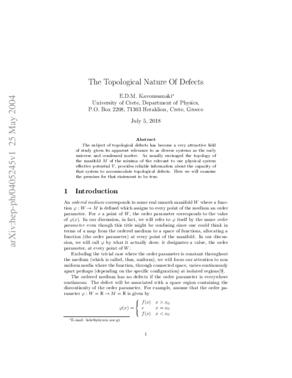 (PDF) The Topological Nature Of Defects