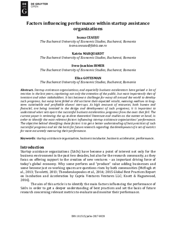 (PDF) Factors influencing performance within startup assistance ...