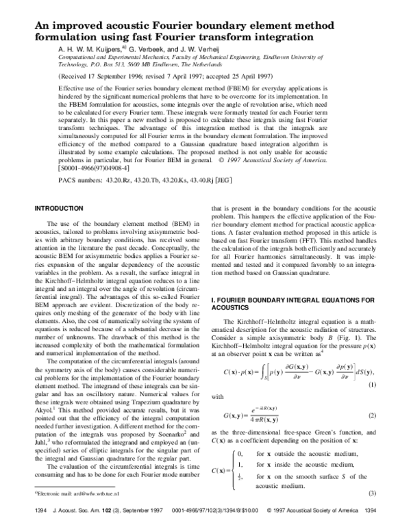 (PDF) An improved acoustic Fourier boundary element method formulation using fast Fourier ...