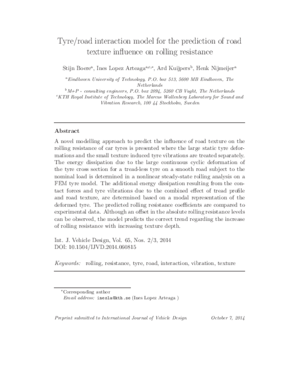 (PDF) Tyre/road interaction model for the prediction of road texture ...