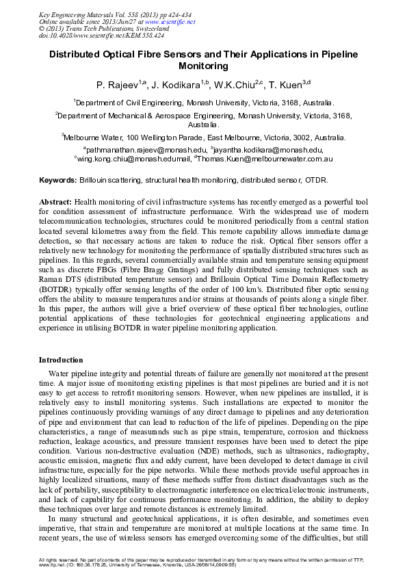 (PDF) Distributed Optical Fibre Sensors and their Applications in Pipeline Monitoring