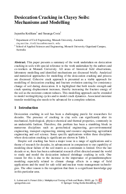(PDF) Desiccation Cracking in Clayey Soils: Mechanisms and Modelling