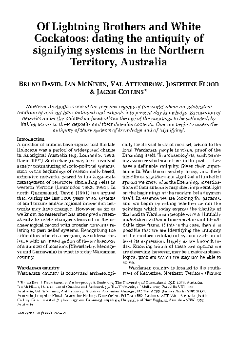 (PDF) Of Lightning Brothers and White Cockatoos: dating the antiquity ...