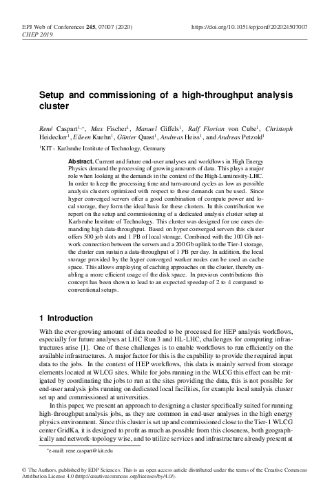 (PDF) Setup and commissioning of a high-throughput analysis cluster