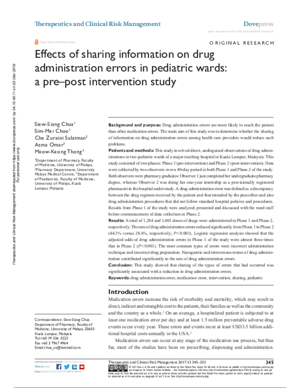 (PDF) Effects of sharing information on drug administration errors in ...