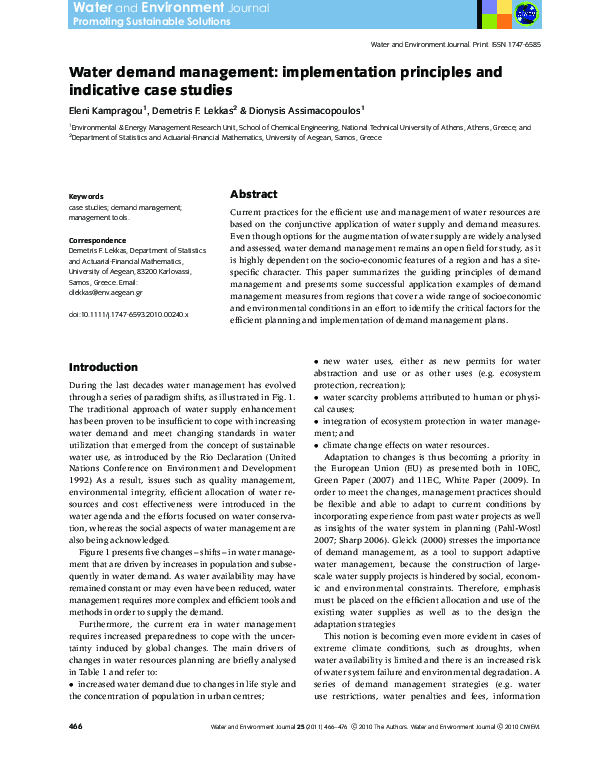 (PDF) Water demand management: implementation principles and indicative ...