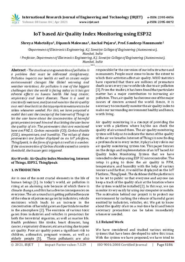 (PDF) IRJET- IoT based Air Quality Index Monitoring using ESP32