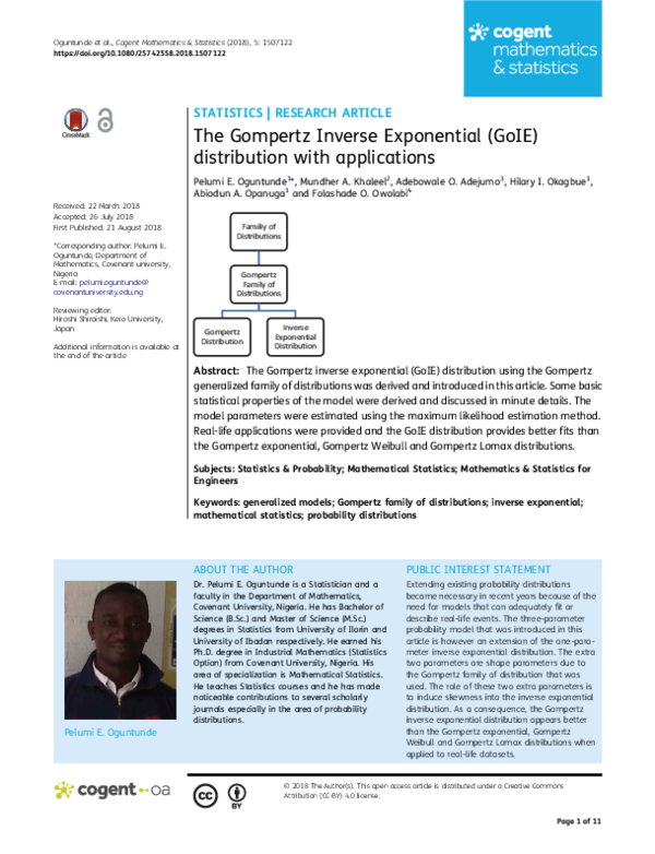 (PDF) The Gompertz Inverse Exponential (GoIE) distribution with applications