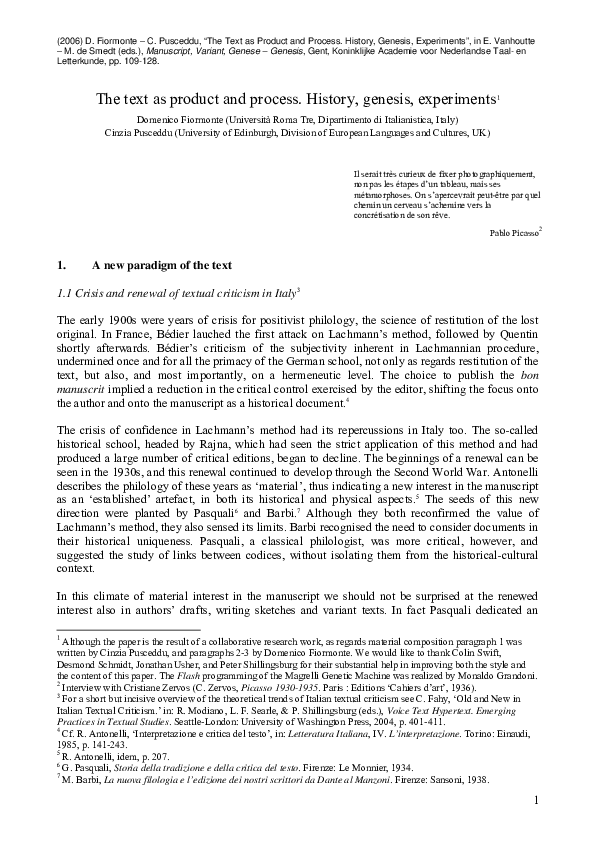 (PDF) 'The Text As a Product and As a Process. History, Genesis ...