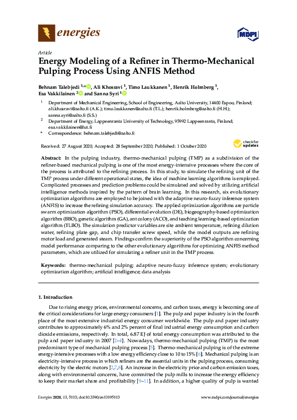 (PDF) Energy Modeling of a Refiner in Thermo-Mechanical Pulping Process ...