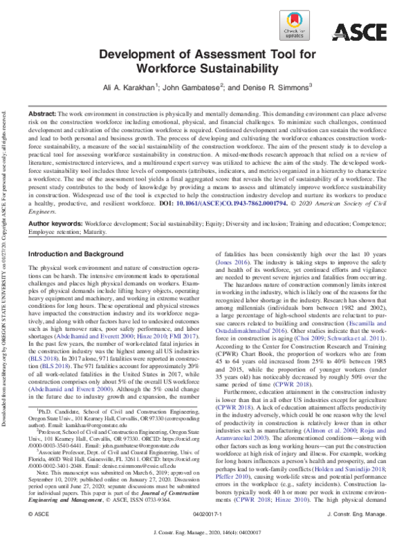 (PDF) Development of Assessment Tool for Workforce Sustainability