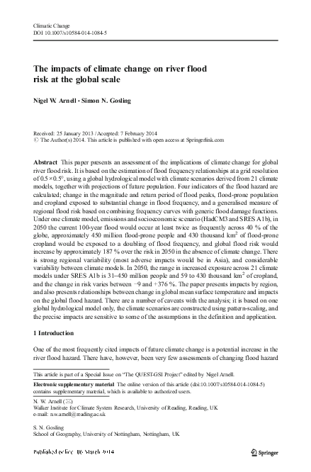 (PDF) The impacts of climate change on river flood risk at the global scale