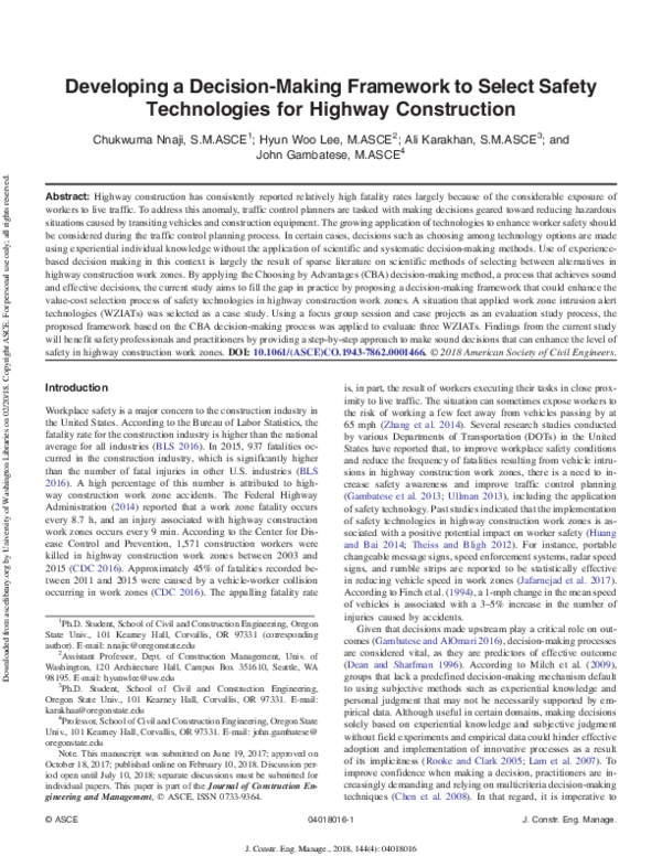 (PDF) Developing a Decision-Making Framework to Select Safety ...
