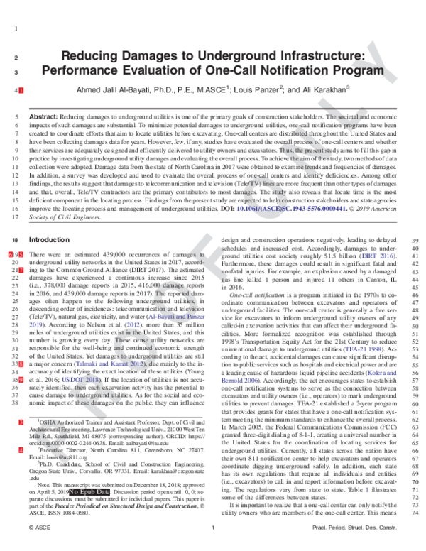 (PDF) Reducing Damages to Underground Infrastructure: Performance ...