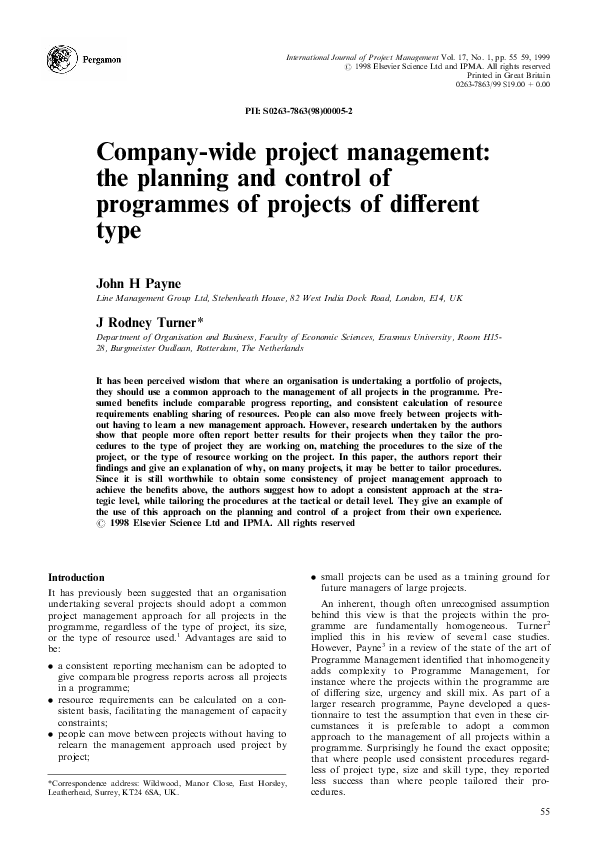 (PDF) Company-wide project management: the planning and control of ...