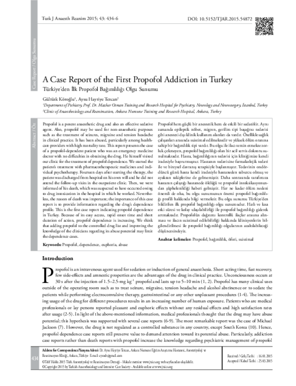 (PDF) A Case Report of the First Propofol Addiction in Turkey | gulturk ...