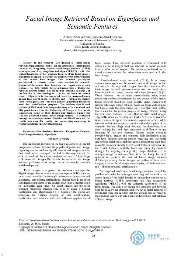 (PDF) Facial Image Retrieval based on Eigenfaces and Semantic Features