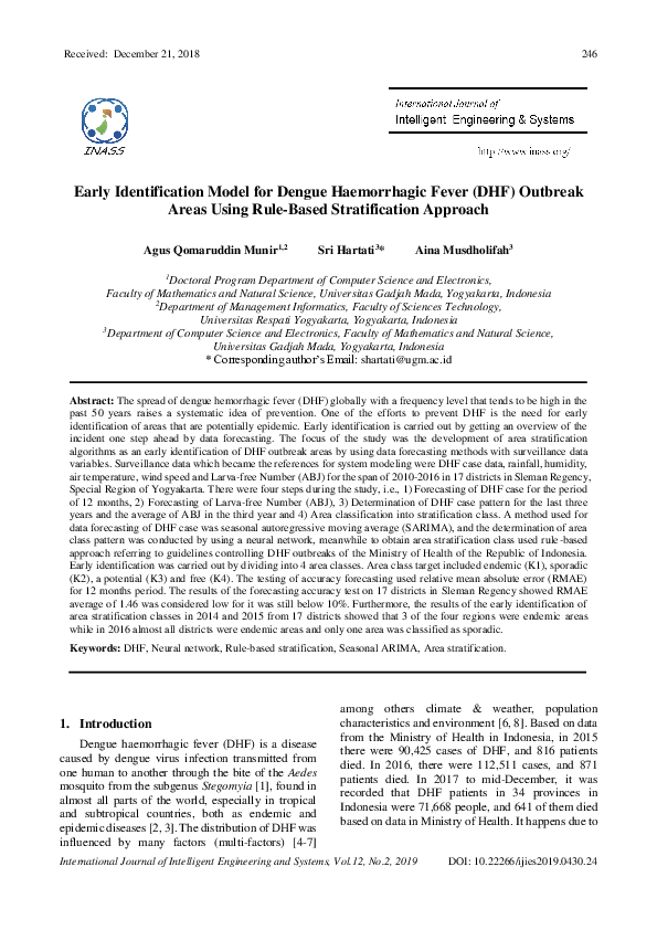 (PDF) Early Identification Model for Dengue Haemorrhagic Fever (DHF) Outbreak Areas Using Rule ...