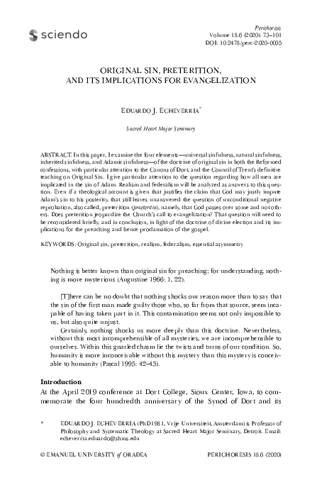 (PDF) Original Sin, Preterition, and its Implications for Evangelization