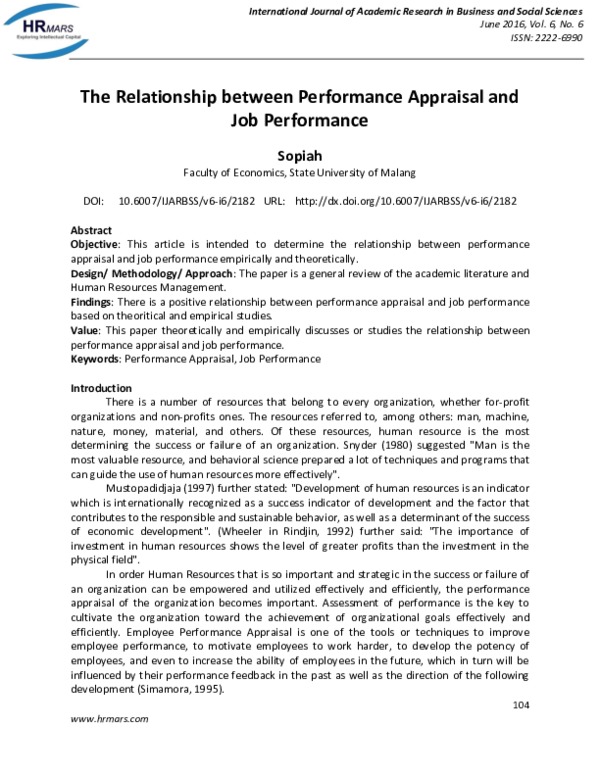 (PDF) The Relationship between Performance Appraisal and Job Performance