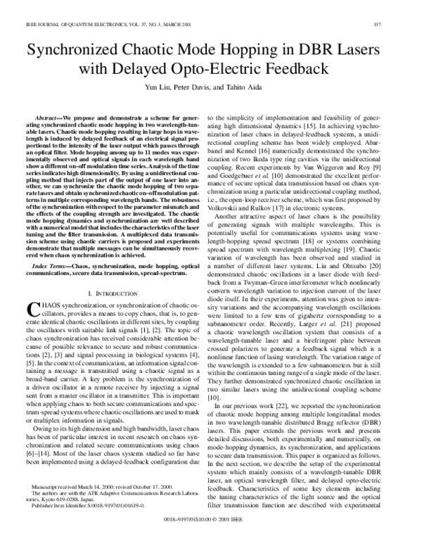 (PDF) Synchronized chaotic mode hopping in DBR lasers with delayed opto ...
